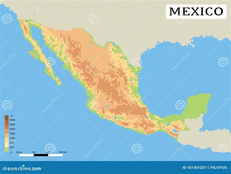 Mexico Detailed Physical Map Of Country Colored According To Elevation