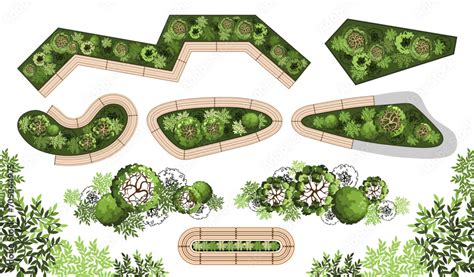 Top View Elements For The Landscape Design Plan Trees And Benches For Architectural Floor Plans