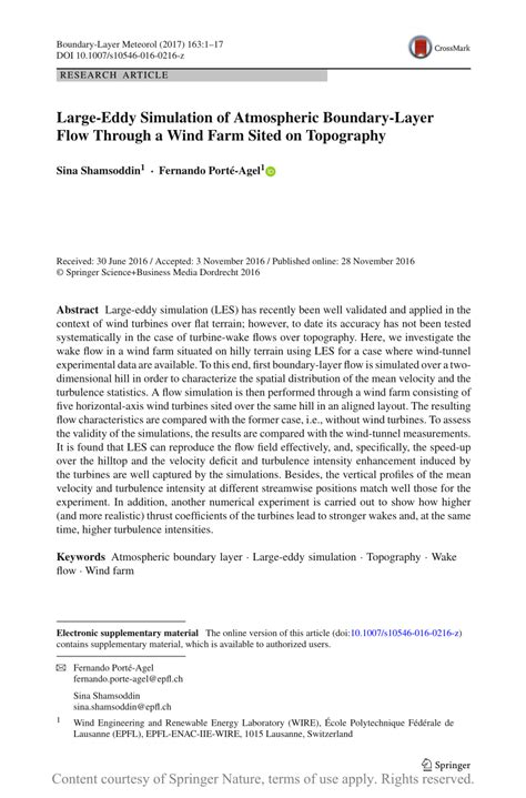 large eddy simulation of atmospheric boundary layer flow through a wind
