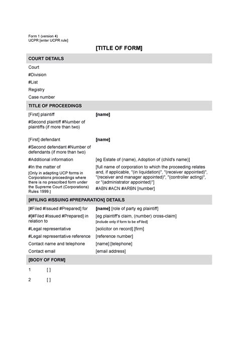 Ucpr Form 1 V4 Ucpr General Form For Court Submission Form 1 Ucpr Form 1 V4 Ucpr General Form For Court Submission Form 1