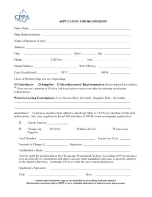 Fillable Online Cppa Application For Membership Chesapeake Promotional Products Cppa Fax