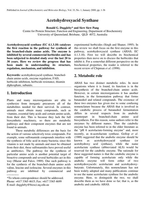 Pdf Acetohydroxyacid Synthase