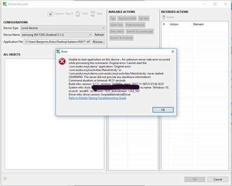 i get unknown server side error occurred while processing the command