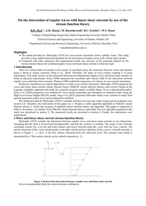 Pdf On The Interaction Of Regular Waves With Linear Shear Currents By Use Of The Stream
