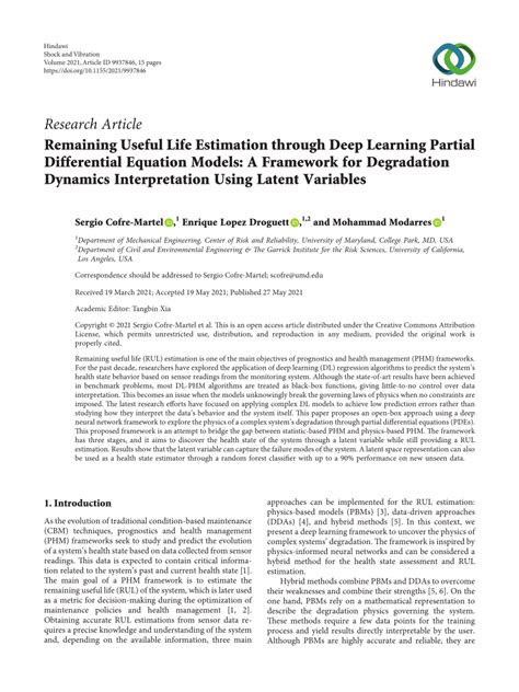Pdf Remaining Useful Life Estimation Through Deep Learning Partial Differential Equation