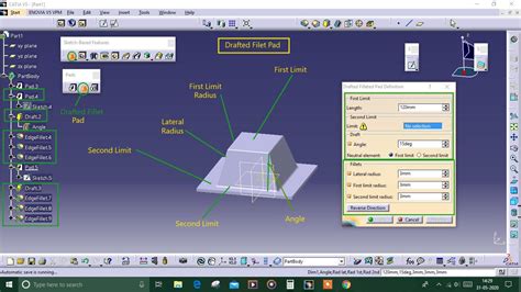 Catia Part Design T5 Drafted Fillet Pad Hello Guys This Is Tutorial