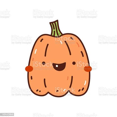 하얀 배경에 고립 된 귀엽고 재미있는 오렌지 호박 낙서 스타일의 벡터 손으로 그린 일러스트레이션 카와이 캐릭터 카드 장식 로고 및 할로윈 디자인에 적합합니다 10월에 대한