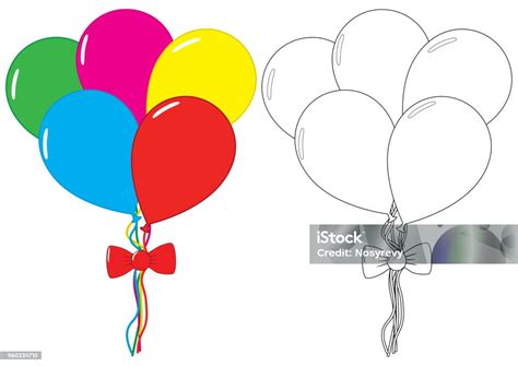 풍선입니다 색칠 공부 책입니다 아이 들을 위한 레저 활동입니다 벡터 일러스트입니다 풍선에 대한 스톡 벡터 아트 및 기타 이미지 풍선 다발 생일 Istock