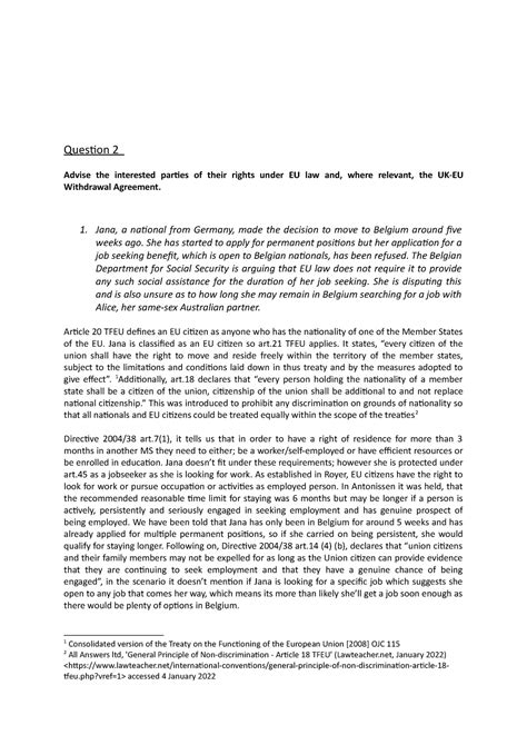 Eu Assessment Problem Questions Question 2 Advise The Interested Parties Of Their Rights