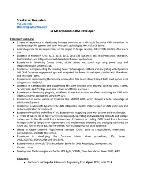 Sreekar Crm Resume Pdf