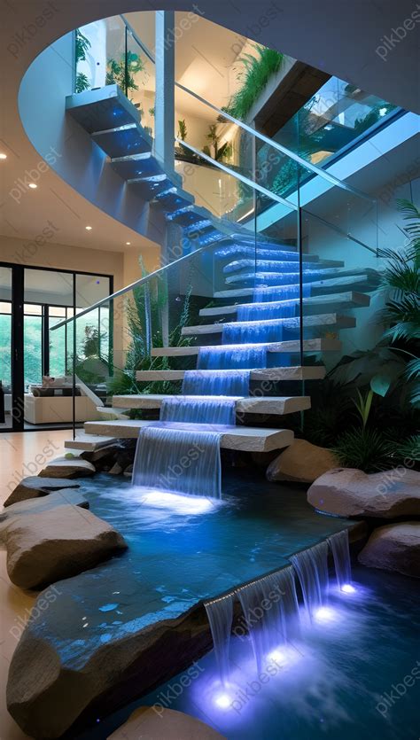 Majestic Staircase With Golden Railings Polished Stone Steps And An