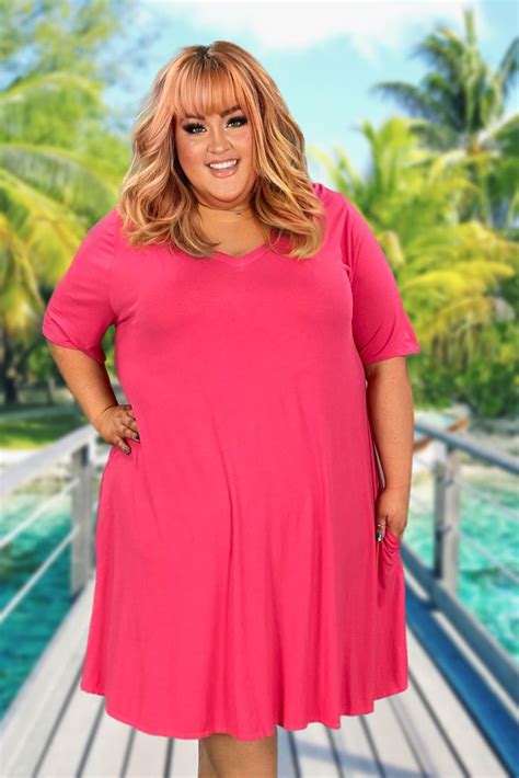 60 Sss Z Refreshing Fuchsia Fuchsia V Neck Dress Plus Size 3x 4x 5x V Neck Dress Plus Size
