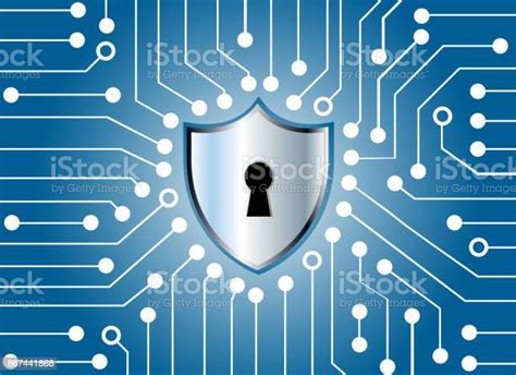 첨단 회로 보드와 키 잠금 가상 스크린 기술 배경 추상적인 기술 배경 사이버 보안 데이터 보호 사업 기술 정보 보호 개념 벡터 일러스트 배경 고리 사슬에 대한 스톡 벡터