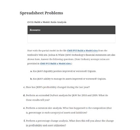 solved spreadsheet problems 3 15 build a model ratio