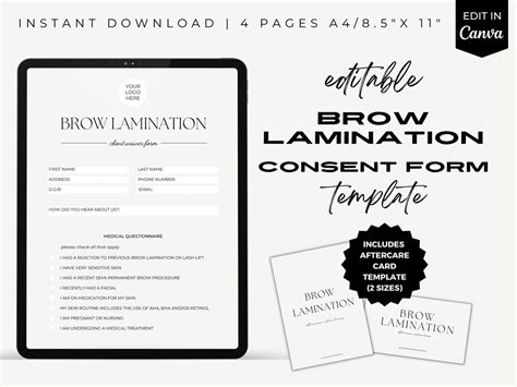 Brow Lamination Consent Form Esthetician Template Waxing Consent Form Editable Canva Template