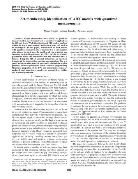 Pdf Set Membership Identification Of Arx Models With Quantized