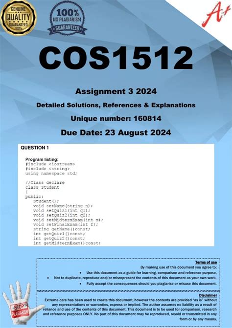 Cos1512 Assignment 3 Complete Answers 2024 160814 Due 23 August