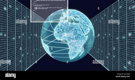 Image Of Binary Codes Computer Language Rotating Globe And Server
