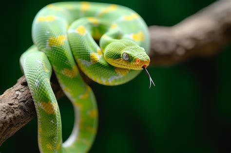 Premium Photo Green Tree Python Reticulated Python On A Tree Branch