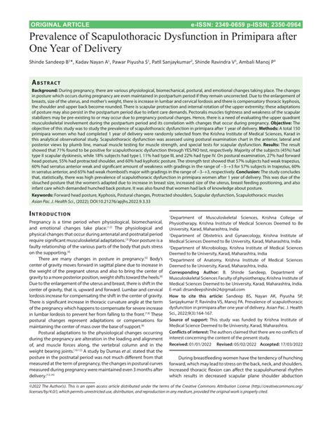 Pdf Prevalence Of Scapulothoracic Dysfunction In Primipara After One
