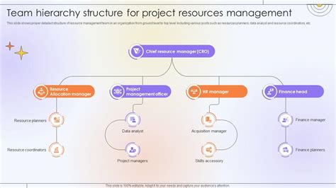 Optimizing Project Success Rate Team Hierarchy Structure For Project Resources Management Ppt