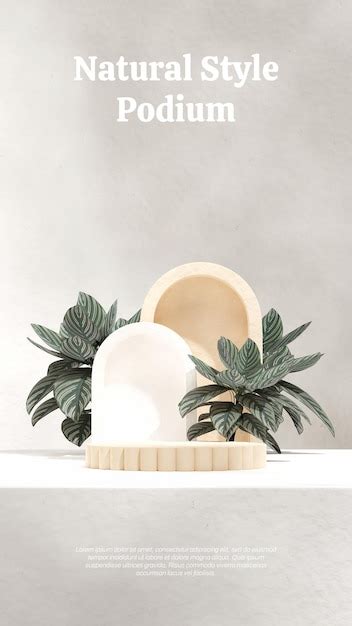 Белый и желтый подиум в портрете листа калатеи комнатное растение 3d визуализация шаблона макета