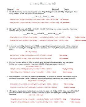 Limiting Reactant Worksheet By Chem Queen Teachers Pay Teachers