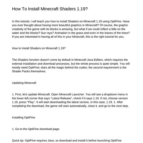 How To Install Minecraft Shaders 119effoi Pdf Pdf Docdroid
