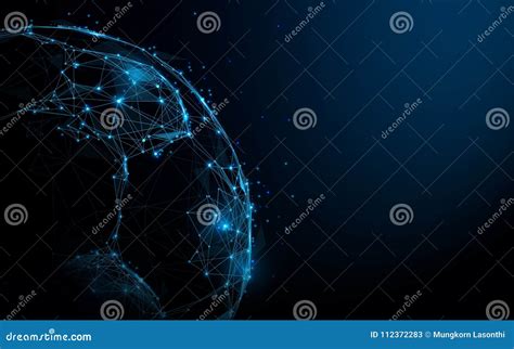 Abstract Soccer Ball From Lines And Triangles Point Connecting Network On Blue Background