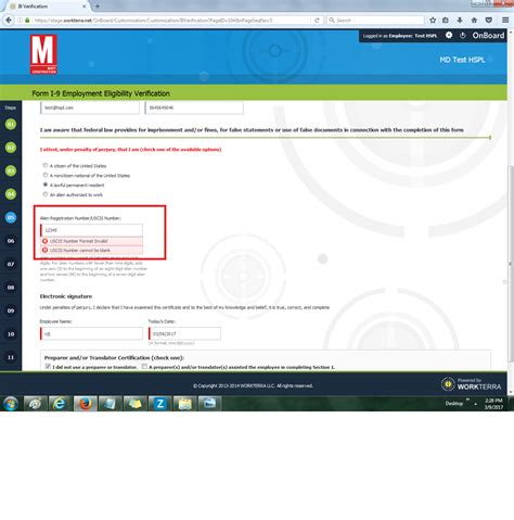 NF 435 I9 Two Error Messages Displayd At A Time Under Field Alien Registration Number
