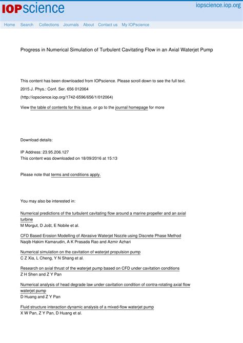 Pdf Progress In Numerical Simulation Of Turbulent Cavitating Flow In An Axial Waterjet Pump
