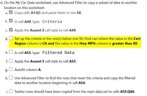 Solved On The My Car Data Worksheet Use Advanced Filter To