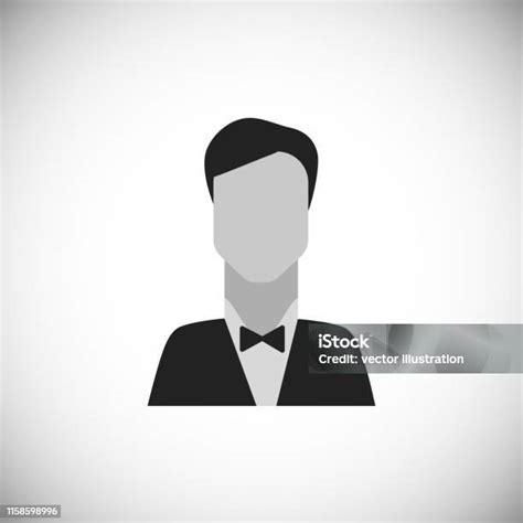 나비 넥타이와 턱시도에 남자의 아바타를 Сute 실루엣 문자의 심플한 블랙 아이콘입니다 나비 넥타이에 대한 스톡 벡터 아트 및