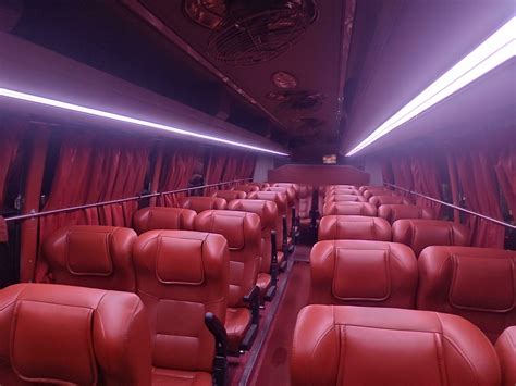 Deep Red Color Interior Of Travel Bus With Lighting Effect Tourist Bus Seat Interior Lighting
