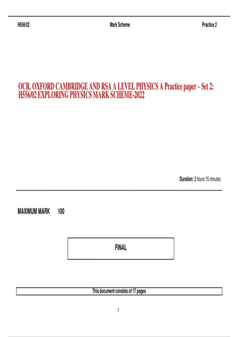 Ocr Oxford Cambridge And Rsa A Level Physics A Practice Paper Set 2
