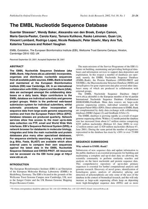Pdf The Embl Nucleotide Sequence Database