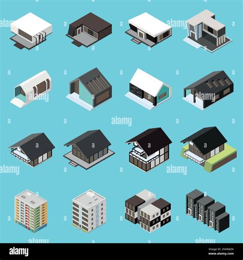 Modular Frame Building Isometric Icons Set With Mobile House Constructions Isolated Vector