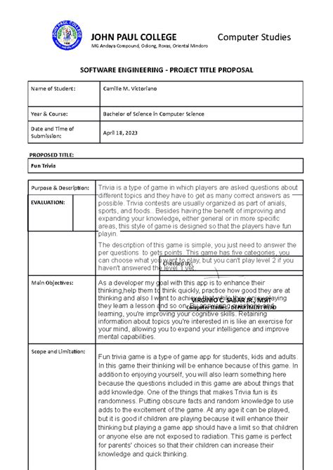 Bry Project Title Proposal Software Engineering Project Title