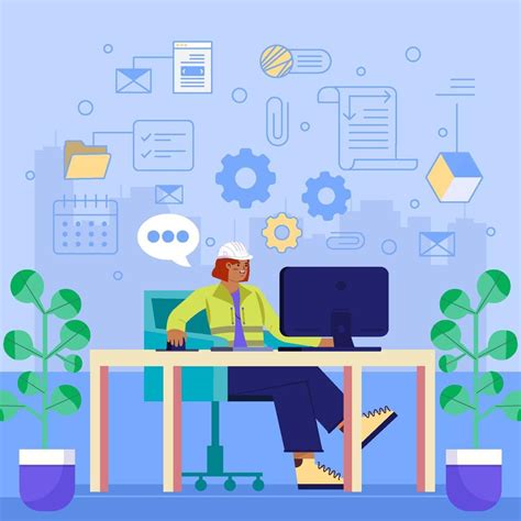 Female Engineer Using Super Computer To Work Concept 4980373 Vector Art At Vecteezy