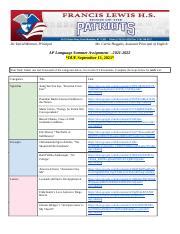 2021 Ap Language Summer Assignment 1 Docx Dr David Marmor Principal Ms Carrie Huggins