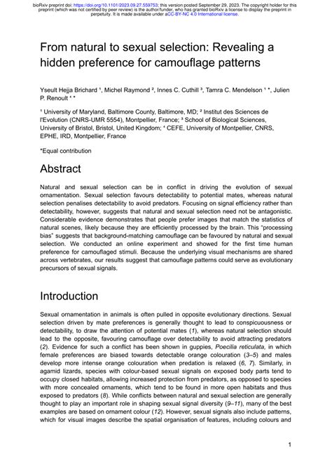 Pdf From Natural To Sexual Selection Revealing A Hidden Preference For Camouflage Patterns