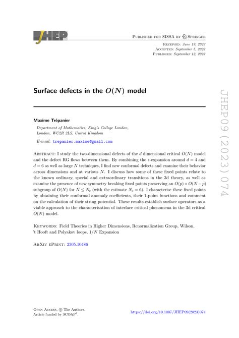 PDF Surface Defects In The O N Model