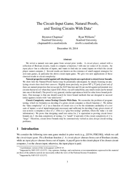Pdf The Circuit Input Game Natural Proofs And Testing Circuits With