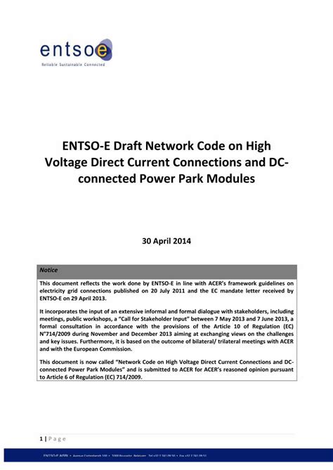 Pdf Entso E Draft Network Code On High Voltage Direct Current Dokumentips