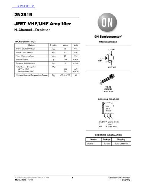 2n3819 Datasheetpdf文件下载芯片资料查询维库电子市场网