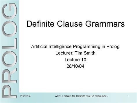 Definite Clause Grammars Artificial Intelligence Programming In Prolog
