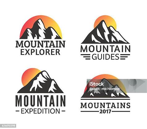 손으로 그린 마운틴 로고 세트 스키 리조트 벡터 아이콘 산 겨울에 대한 스톡 벡터 아트 및 기타 이미지 겨울 눈 냉동상태의