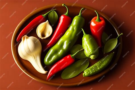 Картина тарелки с едой с чесноком и перцем. | Бесплатно Фото