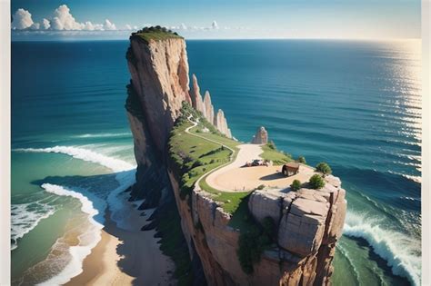 Premium Ai Image A Cliff With A Small House On It