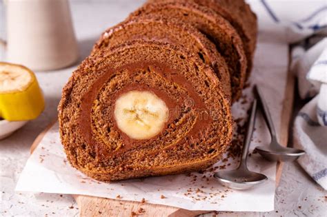 Banana Chocolate Swiss Roll Cake Sponge Roll With Chocolate Filling